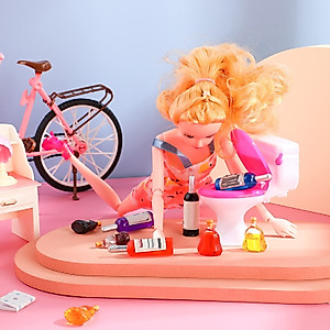 Toilet Cake Topper 2 Pieces and Mini Wine Bottles Cake Cupcake Toppers 11 Pieces, Cake Accessories Miniature Toilet Toy Dollhouse Decorations for Pretend Play Birthday Party Favors