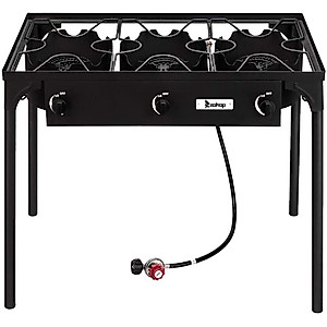 Outdoor Stove Portable Propane Burner Gas Cooker - Camp Stoves 3 Burner Propane Stove for Camping Cooking, High Pressure Iron Cast Patio Three Burner with Detachable Legs, 225000 BTU