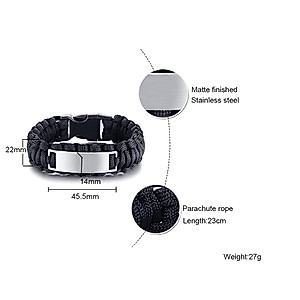 MZZJ ELIQUIS Medical Alert ID Bracelet Black Stainless Steel ID Tag Durable Braided Black Rope Paracord Survival Emergency Cuff Bracelet Band for Men Women, Outdoor Sport Safe Bracelet
