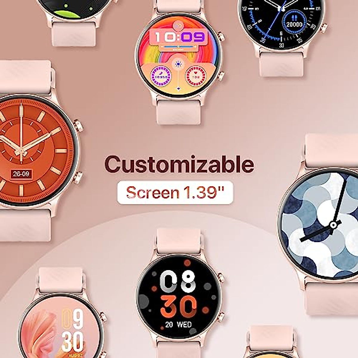 Smart Watch, Blood Pressure Watches for Women, Fitness Tracker with Heart Rate Monitor Blood Oxygen Tracking, Smartwatch Watch for Women iPhone Android Reloj Inteligente para Mujer, 1.4'' Round Pink