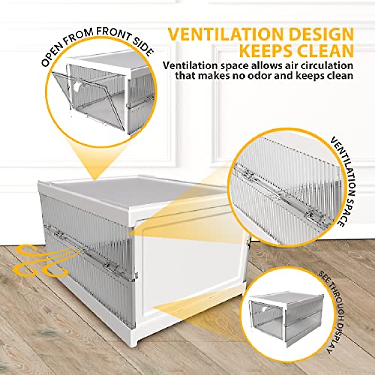 Utopia Home 3 Layers Foldable Shoe Organizer,Clear Plastic Stackable Shoe Organizer for Closet,Space Saving Shoe Storage Box,Foldable Shoe Storage Cabinet