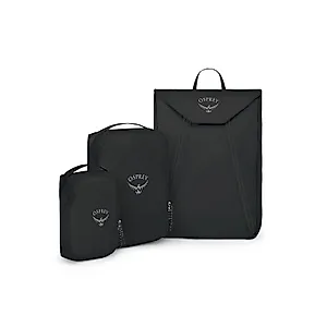 Osprey Ultralight Travel Starter Set, Includes Small & Medium Packing Cube and Garment Folder, Black