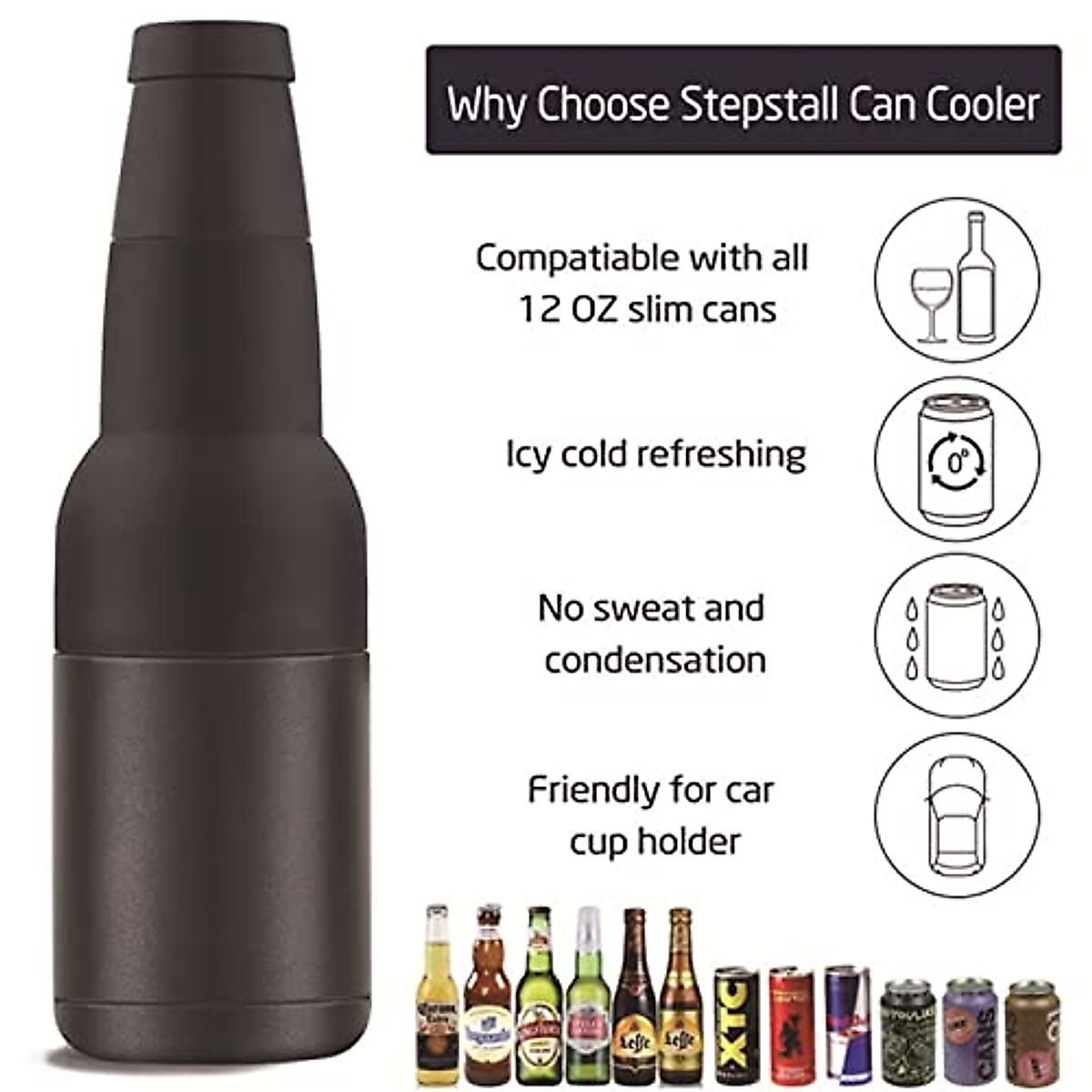 Syuanmuer 12oz Vacuum Insulated Can Cooler, Stainless Steel Slim Can Cooler, Beverage Can Insulator, Insulated Can Holder.