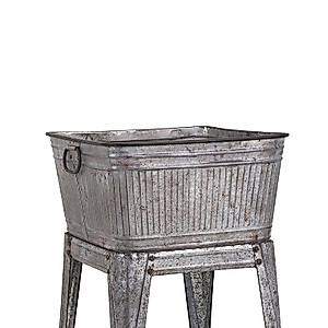 Benjara Multi Functional Galvanized Metal Tub on Stand, Gray