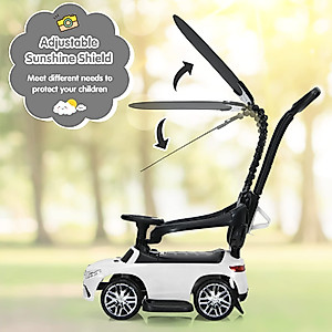 INFANS 3 in 1 Licensed Mercedes Benz Ride on Push Car, Kids Toy Stroller for Toddlers with Push Handle, Baby Foot-to-Floor Sliding Walker with Removable Canopy, Music, Horn, Under Seat Storage (White)