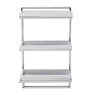 Danya B. Wall Mounted 3-Tier Bathroom Shelf with Towel Bar and Removable Trays, White and Chrome