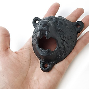NSBELL 3PCS Cast Iron Bottle Opener Bear Vintage Wall Mount Grizzly Bite Bottle Opener