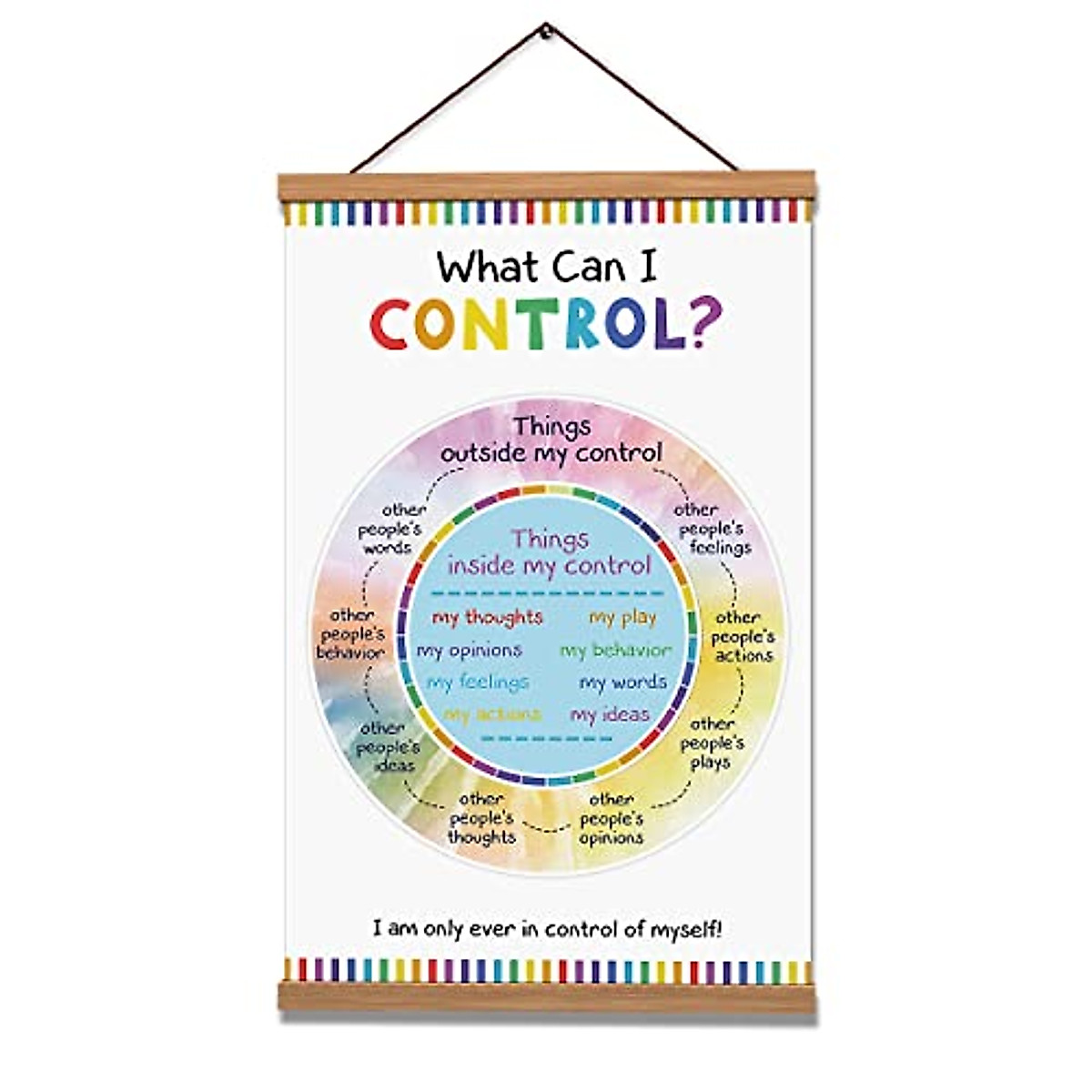 KAIRNE Colorful Inspirational Quote Poster with Wood Magnetic Hanger Frame, What I can Control Motivational Canvas Wall Art, 13.8X22 Inch for Classroom, Office