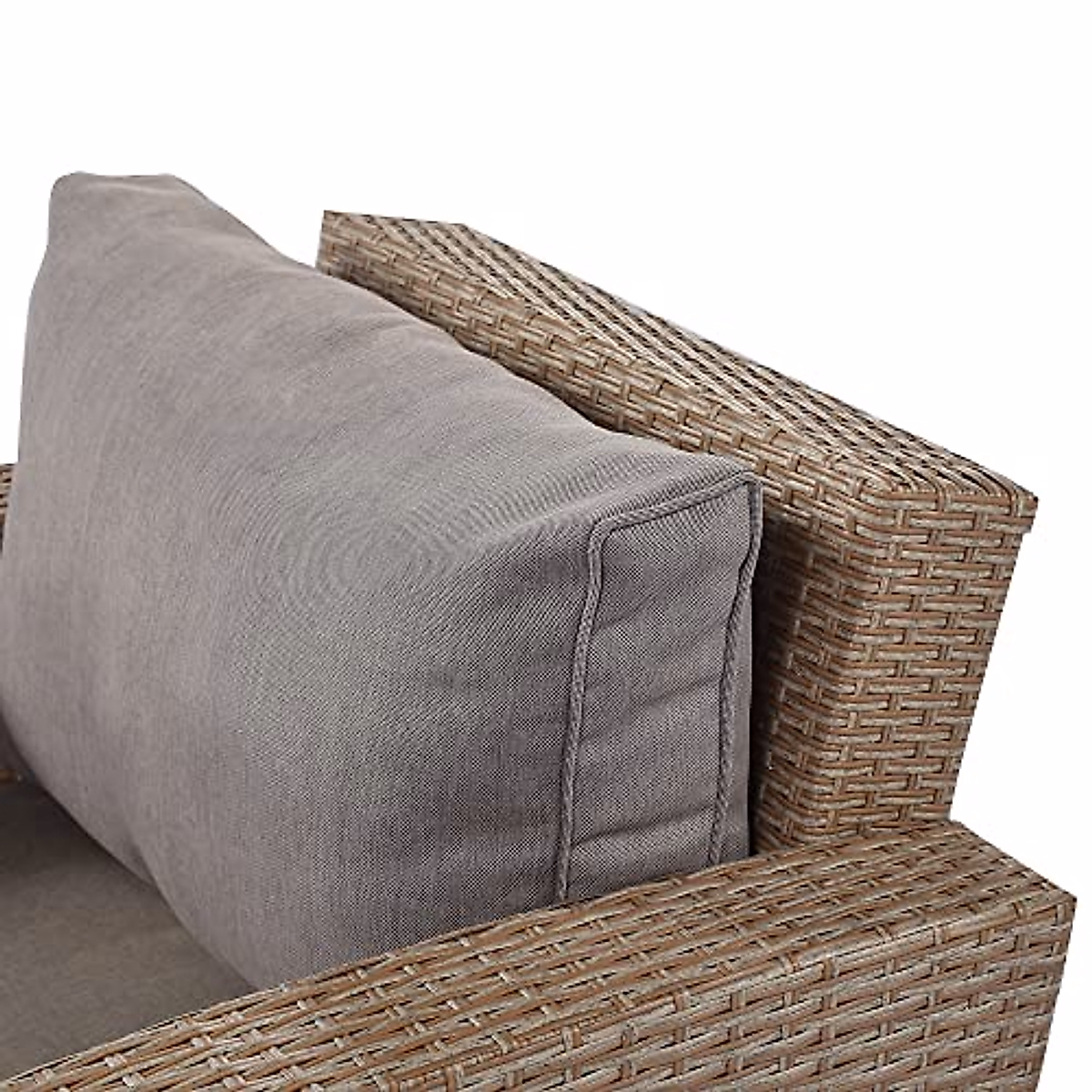 DHPM 4 Piece Patio PE Rattan Wicker C, Outdoor Sectional Conversation Furniture Chair Set Table, 3 Sofa with Cushions, 5 Seats for Garden, Poolside, Backyard, Gray