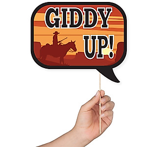 Western Photo Booth Props - 41-pc Photo Prop Kit with 8 x 10-Inch Sign, 60 Adhesive Pads, 45 Sticks - Photo Booth Props Country Theme - Wild West Photo Props