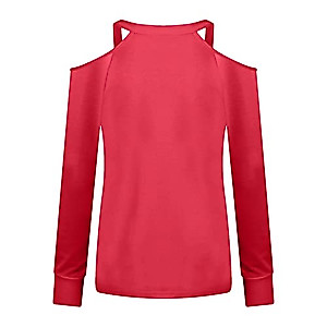 Womens Tops 2023 Fashion Sudadera de otoño para Mujer 2023 Camisa con Estampado de Mariposa navideña Camisetas Blusa de Manga Larga Shirts Q1-Red Large