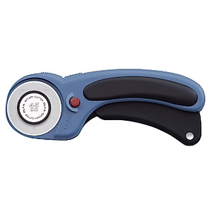 OLFA 45mm Ergonomic Rotary Cutter (RTY-2DX/PBL) - Rotary Fabric Cutter w/ Blade Cover & Squeeze Trigger for Crafts, Sewing, Quilting, Replacement Blade: OLFA RB45-1 (Pacific Blue)