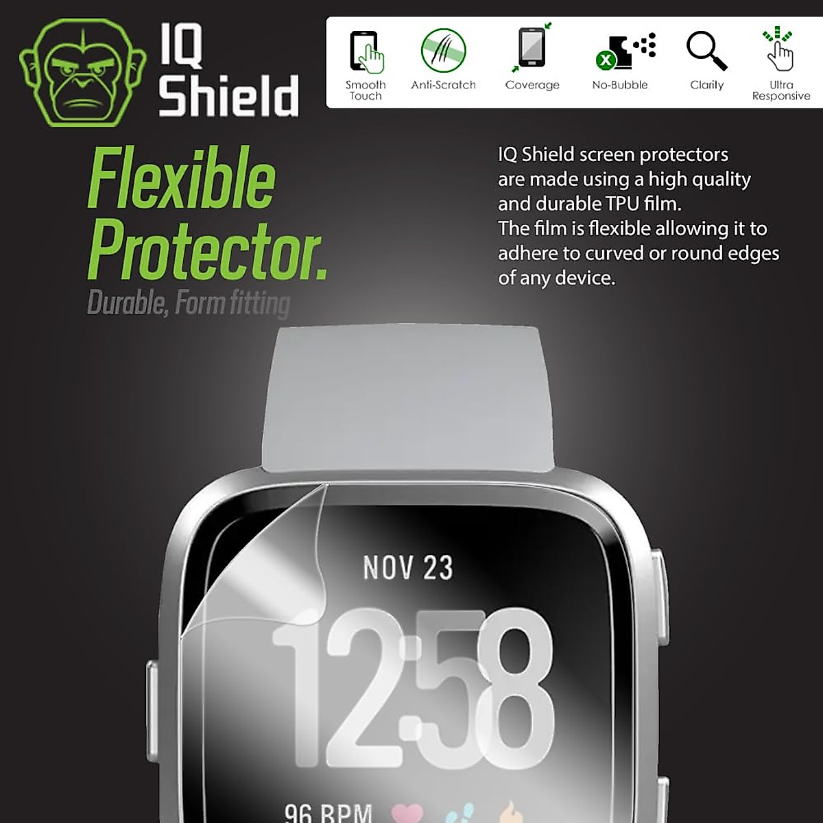 IQShield Screen Protector Compatible with Fitbit Versa 2 (6-Pack) Anti-Bubble Clear TPU Film