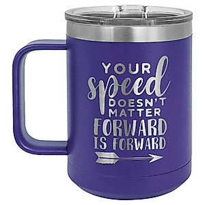 YOUR SPEED DOESNT MATTER Purple 15 oz Coffee Cup w/Slide Top Lid | Insulated Travel Coffee Mug | Unique Gift Ideas From Women or Men | Compare Price To Yeti Rambler