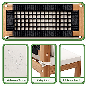 Devoko 5 Pieces Outdoor Sectional Couch Patio Sectional Sofa with Acacia Wood Coffee Table, Outdoor L-Shaped Couch with All-Weather Cushion for Patio,Deck,Backyard(White)