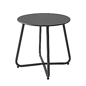 Meluvici Patio Small Side Table Waterproof Round Metal Steel Side Table Weather Resistant Portable Outdoor and Indoor End Table for Garden Balcony Yard, Black
