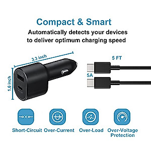 Samsung 60w Car Charger Super Fast Charging 2.0 Dual-Port (45W+15W) with USB C to C Cable fo Samsung Galaxy S23,S22,S21/S21 Ultra/ S21 Plus 5G,Note 10/10+ 5G Z Fold 3 5G, S20/Note 20, Tab S7/S7+