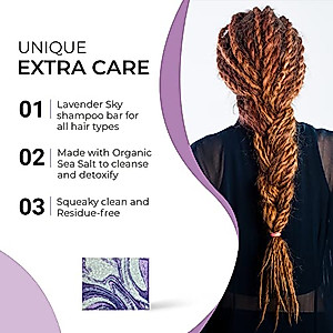 Dollylocks Organic Shampoo Bar for Dreadlocks, Vegan Shampoo with Coconut Oil, Essential Oils, Sea Salt, Plant-Based Shampoo Bars for Hair, Residue Free and Cruelty Free - (4.5oz) Lavender Sky