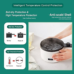 Freshore Electric Non-Stick 1.2L Mini Hot Pot Multifunctional Cooker with Temperature Control, Morandi Green