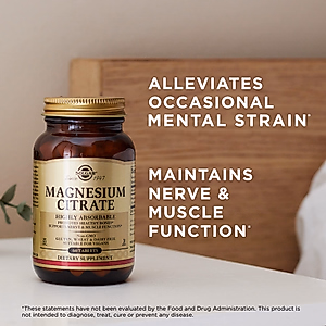 Solgar Magnesium Citrate - 60 Tablets - Promotes Healthy Bones, Supports Nerve & Muscle Function - Highly Absorbable - Non-GMO, Vegan, Gluten Free, Kosher - 30 Servings