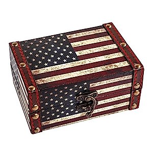 WaaHome Small Treasure Box Decorative Wooden Jewelry Keepsake Boxes For Kids Girls Boys Gifts Home Decorations (American Flag)