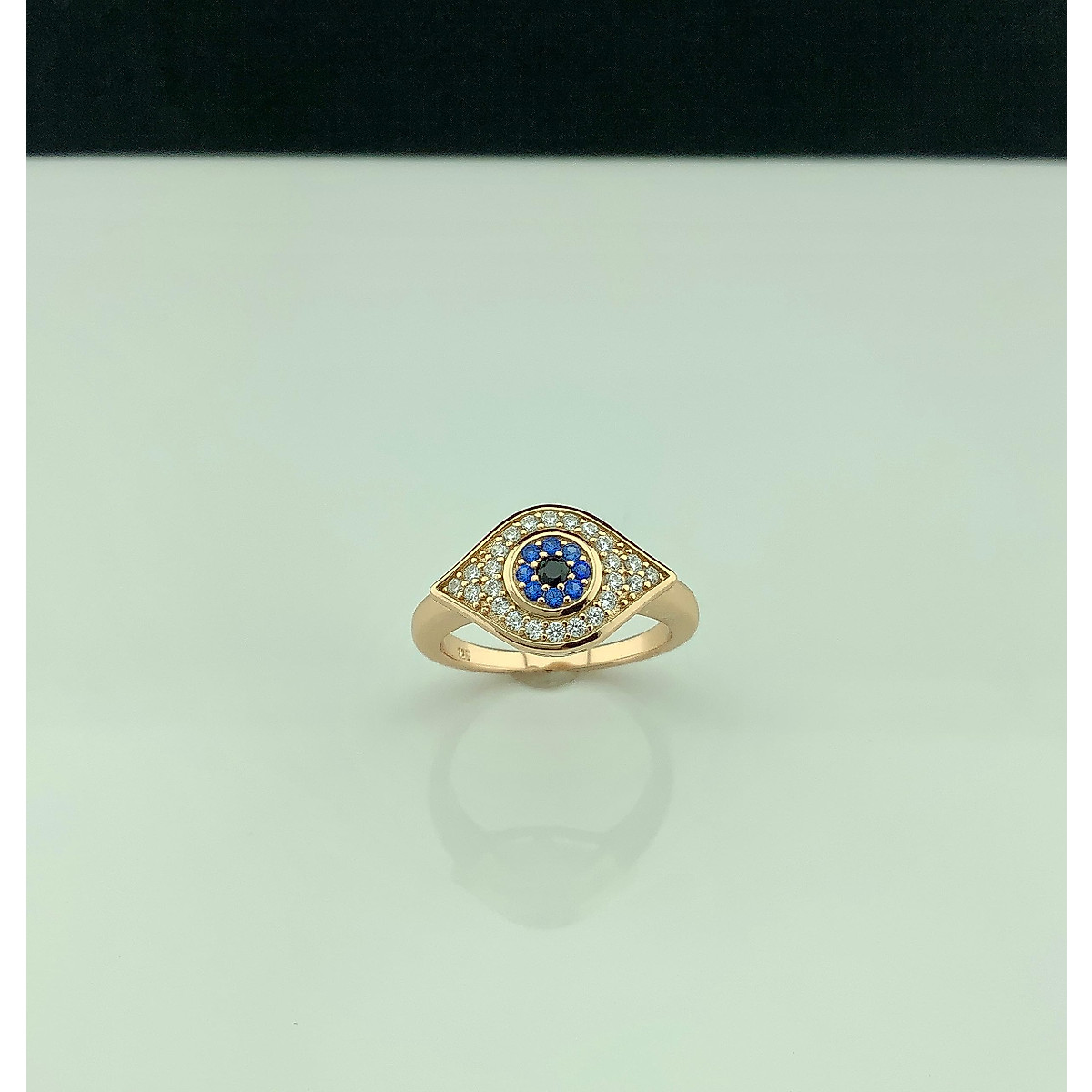 SILVERCLOSEOUT Rose Gold Plated Sterling Silver Blue Cz Evil eye Ring - Size 8