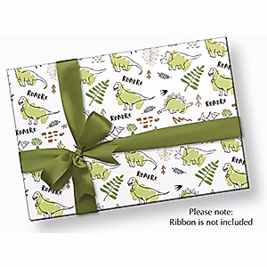 Stesha Party Green Dinosaur Wrapping Paper Birthday Gift - Folded 30 x 20 Inch (3 Sheets)