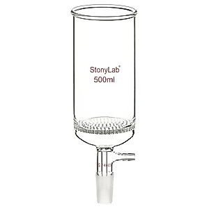 stonylab Glass Buchner Filtering Funnel, Borosilicate Glass Plate Filter Funnel with 9 mm Hose Connection and 24/40 Standard Joint for Filter Test, 500 ml