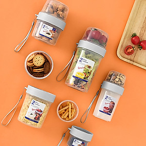 Lrnn Portable Cereal Cup Breakfast On The Go Cups Sealed Double Layer Food Storage Containers for Yogurt Fruit Breakfast Oatmeal (310+360ml)