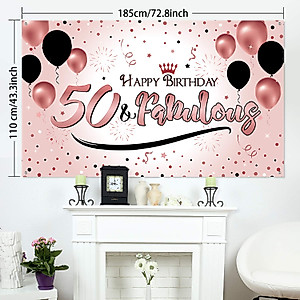 50th Birthday Black Rose Party Decoration, Extra Large Fabric Black Rose Sign Poster for 50th Anniversary Photo Booth Backdrop Background Banner, 50th Birthday Party Supplies (Style A)