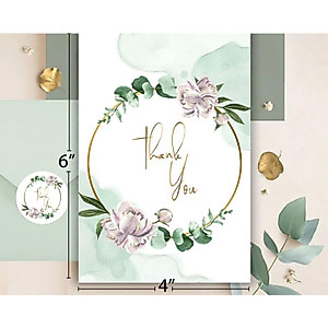 WHOLISTIC JOY Thank You Cards 48 ct Set | 6 Floral Designs Stationary | Gold Foil | Matching Envelopes & Stickers Designs | Special Occastion | Wedding, Birthday, Graduation, Baby Shower