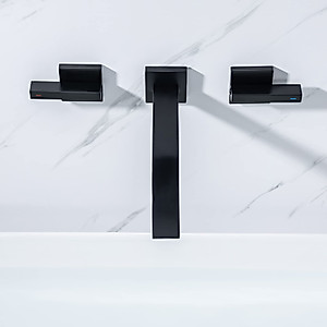 Brass Wall Faucet Matte Black Wall Mounted Bathroom Faucet, Wall Mount Bathroom Sink Faucet, Dual Lever Handle, Rough-in Valve Included, Pt001-MB