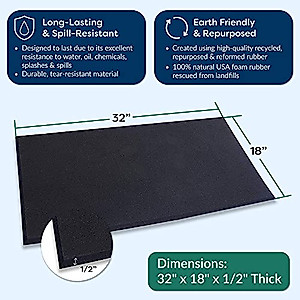 XCEL Black Rubber Anti Fatigue Mat for Kitchen Floor, Standing Desk, Salon - 32 x 18 x 1/2 Inch Thick - Soft, Non Slip, Heavy Duty Floor Mat to Stand on While Working - Home Office Accessories