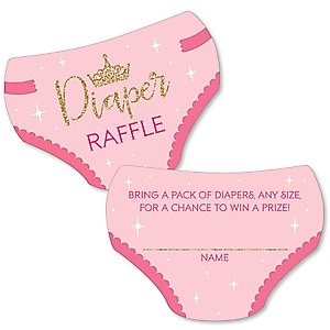 Big Dot of Happiness Little Princess Crown - Diaper Shaped Raffle Ticket Inserts - Pink and Gold Princess Baby Shower Activities - Diaper Raffle Game - Set of 24