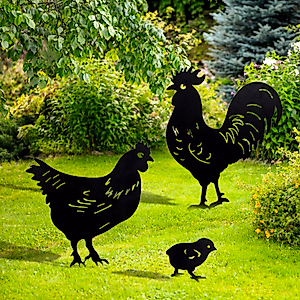 TT & MM Metal Chicken Yard Decor 3 Pcs Rooster Garden Stakes,Chicken Gifts for Women/Men,Hen/Chicks Silhouette Statues for Yard Art,Backyard,Patio,Lawn Ornaments,Outdoor Decor