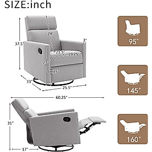 UFINEGO Swivel Rocker Recliner Chair, Manual Glider Recliner, 360 Degree Swivel Reclining Sofa Chair with Adjustable Backrest for Living Room, Apartment
