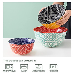 DOWAN Mixing Bowls, Ceramic Mixing Bowls for Kitchen, Colorful Vibrant Nesting Bowls for Cooking, Baking, Prepping, Serving, Salad, Housewarming Gift, Microwave Dishwasher Safe, 3.7/2/1 Qt, Set of 3