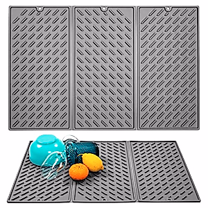 Foldable Drying Mat for Kitchen Counter 16x24, Silicone Heat Resistant Mat, Trifold Dish Mat Drying Kitchen Mat