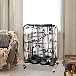 ZENY 37-inch Metal Ferret Chinchilla Cage with 2 Front Doors 4 Levels Small Animal Hutch for Squirrel/Rabbit/Rat Indoor Outdoor Use, Black