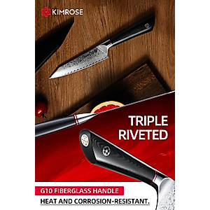 KIMROSE Damascus Utility Knife - 5 inch - 67 Layers 10Cr15CoMoV Alloy Steel - Black G10 Handle - Razor Sharp Kitchen Knife - Petty Knife, Paring - Magnetic Sheath - Gift Box