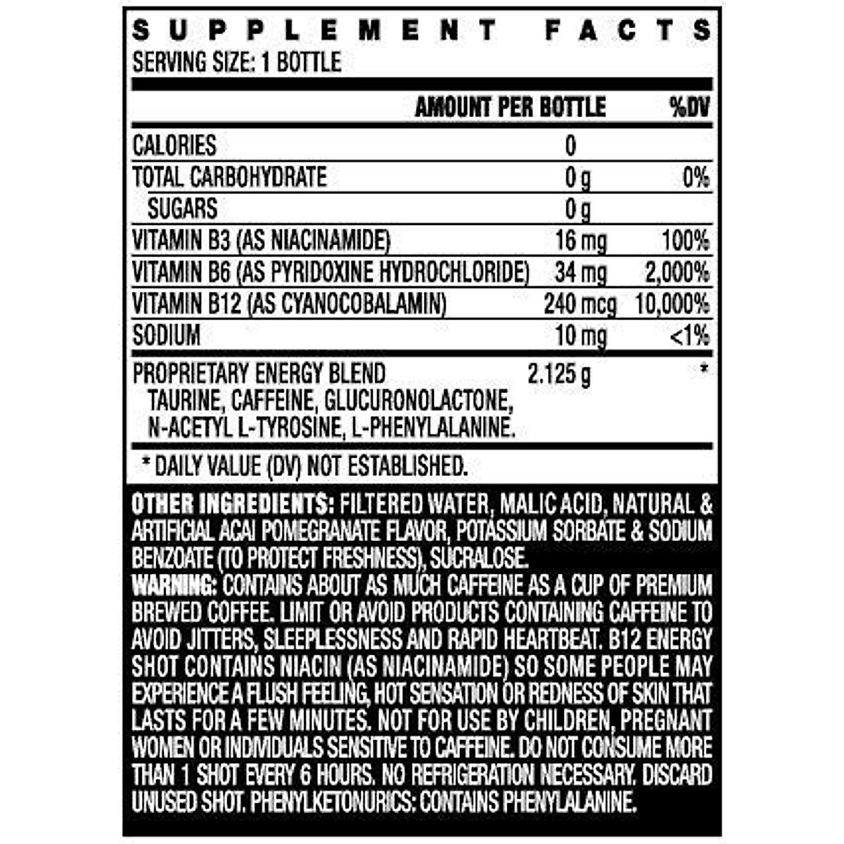 Stacker 2 B12 Energy Shot 24 Count Acai & Pomegranate 2oz Daily Value 10,000%