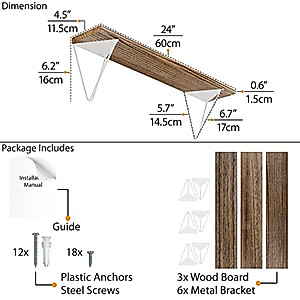Wallniture Colmar Floating Shelves for Wall Decor, Wall Bookshelf Living Room Decor Bathroom Organizer Wall Shelves for Bedroom & Kitchen Organization Burnt 24" Set of 3
