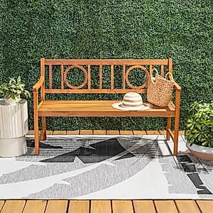 JONATHAN Y BNH104A Apollo 51.2" 3-Seat Circle-Back 600-Lbs Support Acacia Wood Outdoor Garden Patio Bench for Garden, Lawn, Backyard, Pool, Deck, Beach, Firepit, Teak