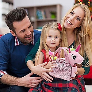 PASSIONFRUIT Unicorn Stuffed Plush Animal Toy Set with Purse Necklace & Bracelet - Plush Unicorns Birthday Gifts for Girls - Unique Rainbow Unicorn Stuffed Pet for Age 3 4 5 6 7 yrs. (Pink)