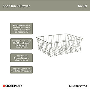 ClosetMaid ShelfTrack Wire Basket Add-On Drawer, Compatible with Drawer Frame Hardware, Nickel Finish