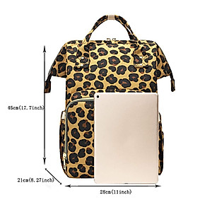 Gnirue Leopard Printing Diaper Bag Large Capacity Water Resistant Nursing Backpacks Nappy Bags for Mom (Brown)