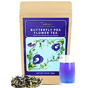 TeeLux Butterfly Pea Flower Tea, Non-GMO, Pure Natural Butterfly Pea Tea, Premium Dried Butterfly Pea Flower for Blue & Purple Drinks and Food Coloring, 1.76 Oz