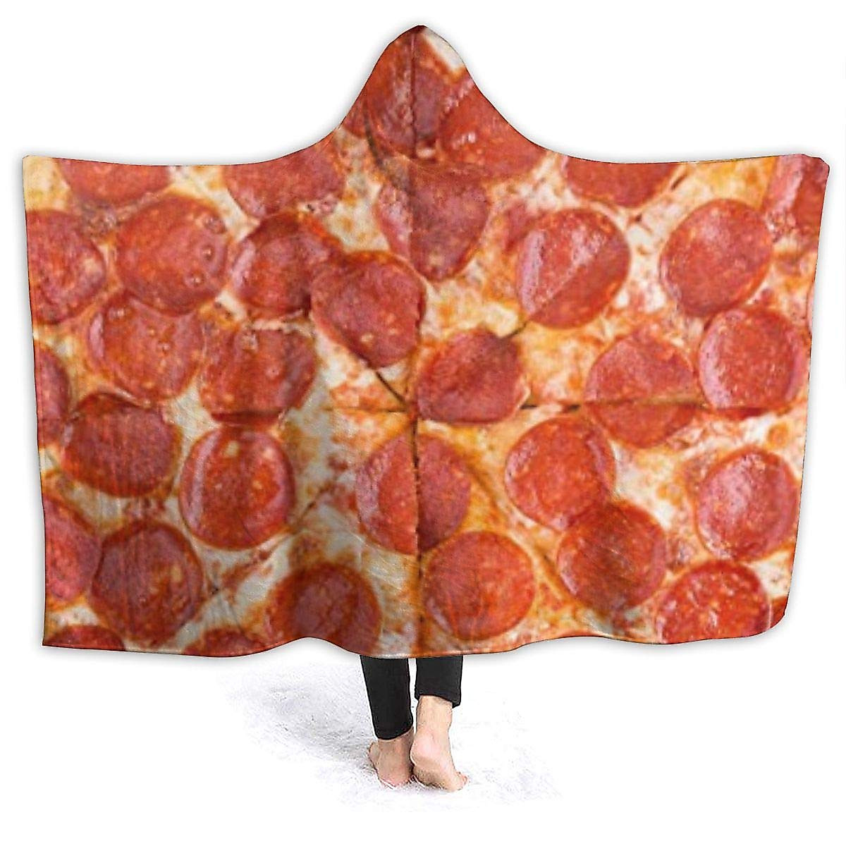 Realistic Pizza Wearable Blanket Fleece Hooded Robe Cloak Throw Quilt Poncho Novelty Realistic Pizza Food Blanket Soft Pepperoni Pizza Blanket Size 50 x 40 Inch