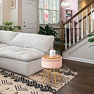 Cpintltr Foot Stool Velvet Storage Ottoman with Removable Lid Round Sofa Stools Foot Rest with Padded Seat Modern Style Makeup Stool Decorative Furniture Suitable for Lounge Dorm Room Blush