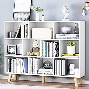 IOTXY Wooden Open Shelf Bookcase - 3-Tier Floor Standing Display Cabinet Rack with Legs, 10 Cubes Bookshelf, Warm White